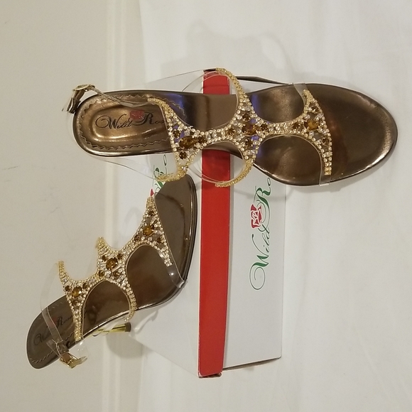 Wild Rose | Shoes | Wild Rose Bronze Open Toe Bejeweled Heels | Poshmark